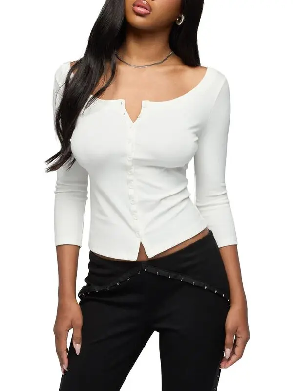 EDIKTED Iklara Button Front Knit Top - White