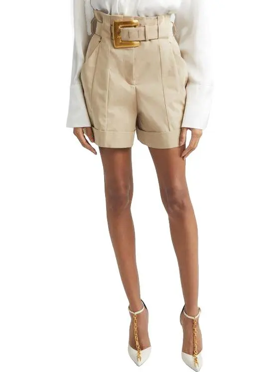 Balmain High-waisted Cotton Gabardine Shorts - 0an Sand
