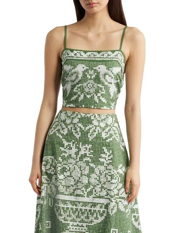 CLEOBELLA Juniper Print Cotton Poplin Crop Top - Verdant Flight