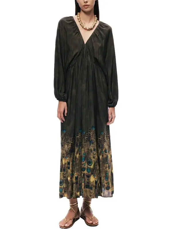 NOCTURNE Printed Long Sleeve Maxi Dress - Multi-colored