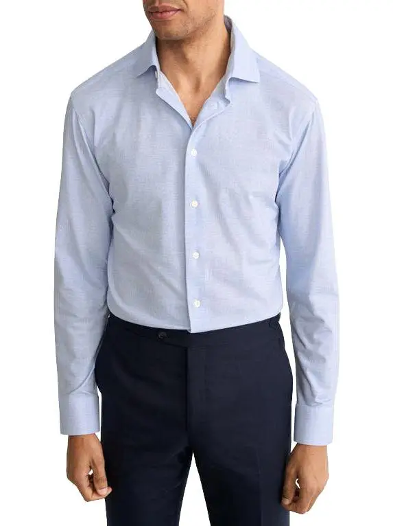 Eton Slim Fit Check Stretch Jersey Dress Shirt - Light Blue