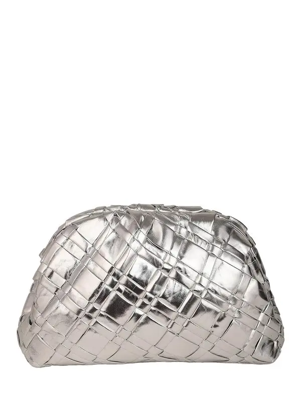Rafe New York Aya Woven Leather Frame Clutch - Silver