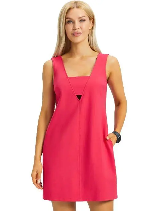 Betabrand Peekaboo V-neck Shift Dress - Virtual Pink