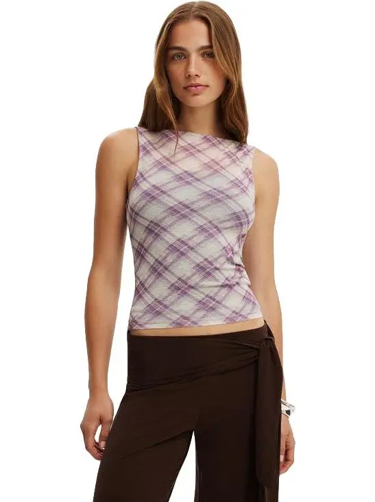COTTON ON Maxi Mesh Tank - Mila Check Digital Violet