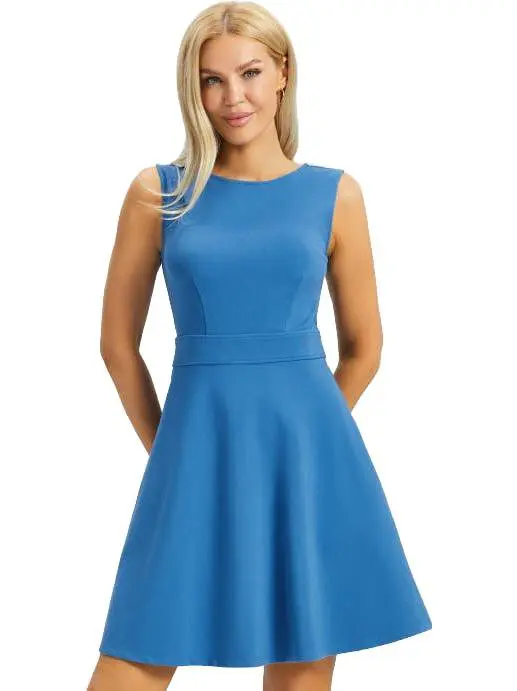 Betabrand Sleeveless Fit And Flare Dress - Denim Blue