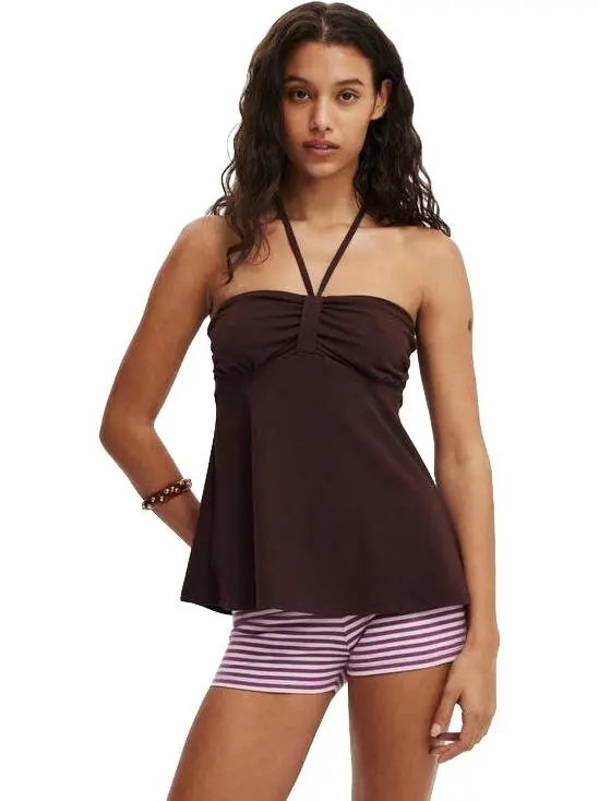 COTTON ON Lucy Babydoll Halter - Dark Oak
