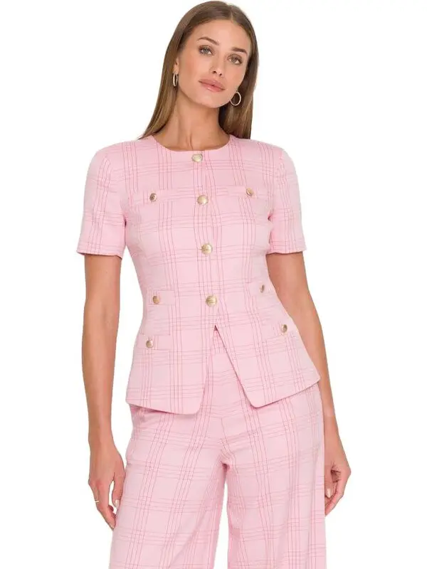 Generation Love Reyes Windowpane Suiting Jacket - Pink/red Plaid