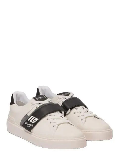 Balmain Calfskin B-court Sneakers - White