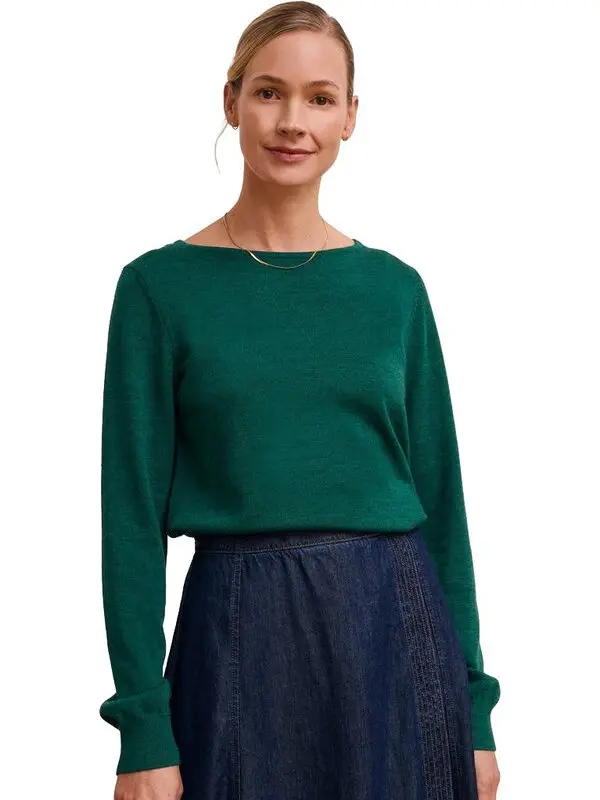 CELTIC & CO. Merino Fine Knit Boat Neck Jumper - Emerald