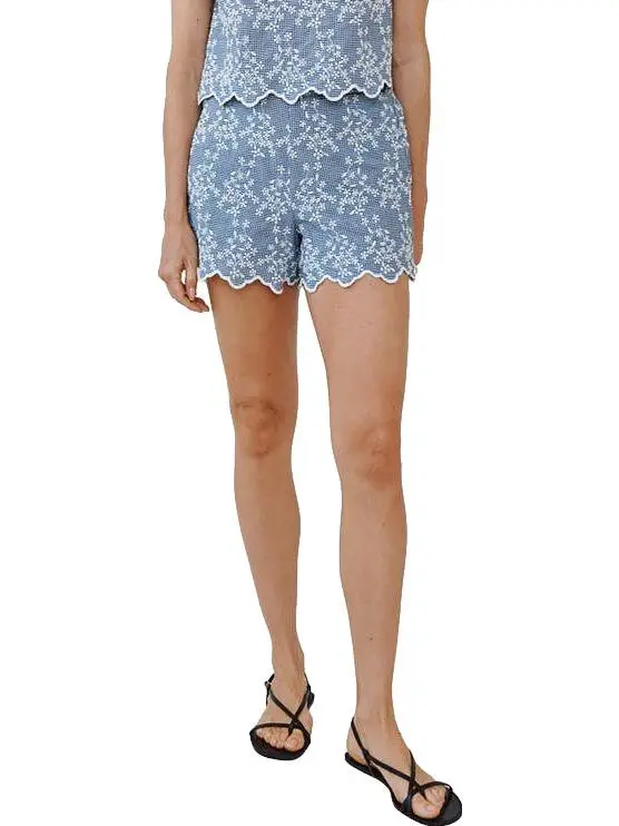 Bella Dahl Catalina Floral Embroidered Gingham Cotton Shorts - Floral Gingham