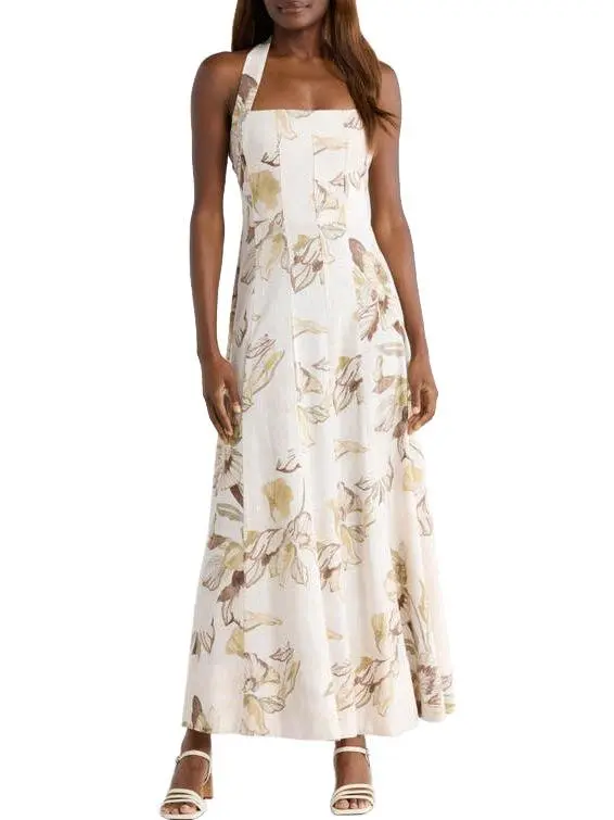 CECE DUPRAZ Floral Panel Halter Midi Dress - Cream Multi