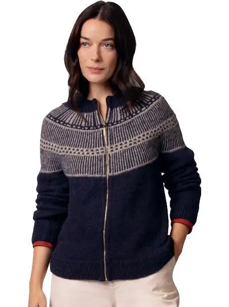 CELTIC & CO. British Wool Yoke Stitch Cardigan - Navy/oatmeal