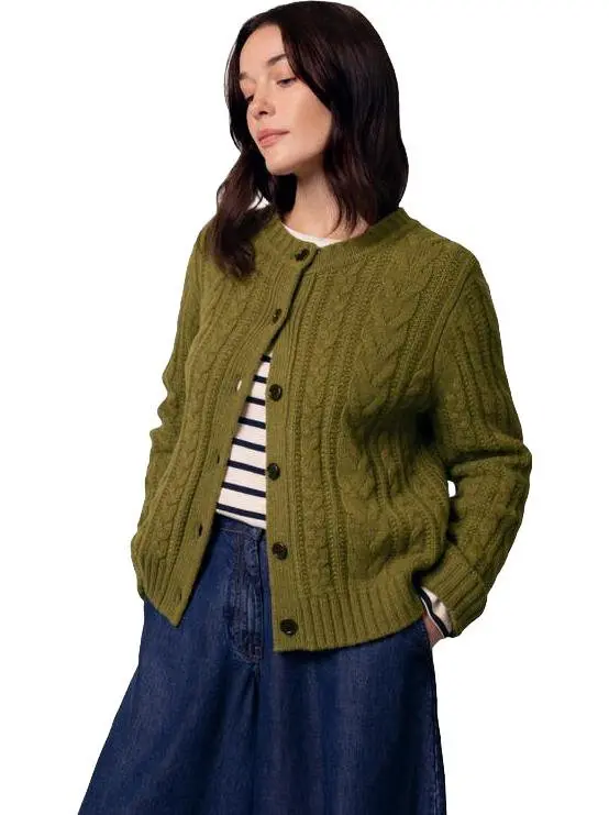 CELTIC & CO. Merino Wool Cable Knit Cardigan - Moss