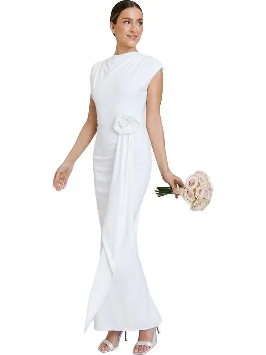 SIX STORIES Cap Sleeve Corsage Maxi Dress - White