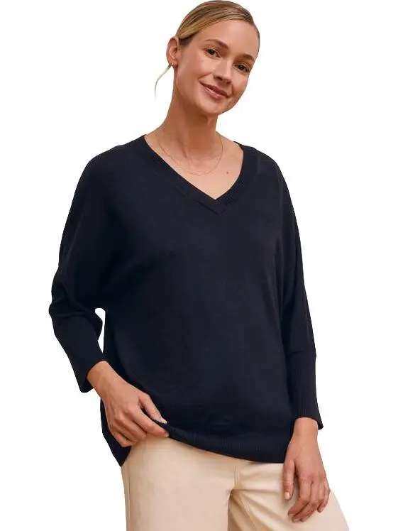 CELTIC & CO. Slouchy V-neck Wool Jumper - Navy