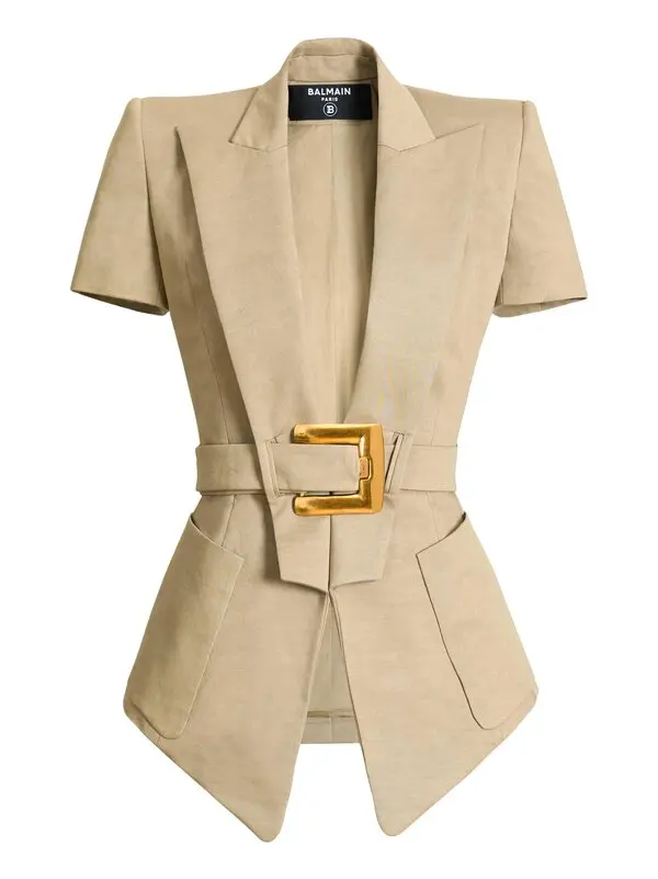Balmain Belted Gabardine Anthem Jacket - Beige