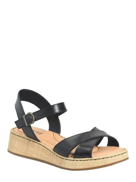 BØRN Cannes Platform Wedge Sandal - Black Leather