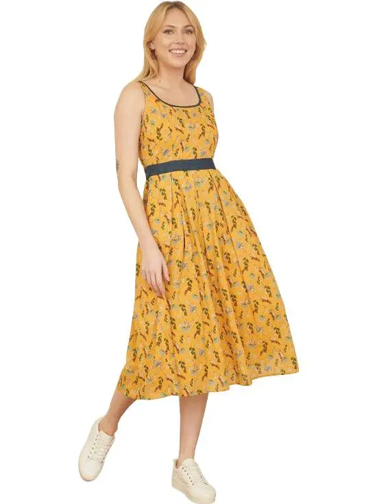 YUMI Cinched Waist Skater Dress - Mustard