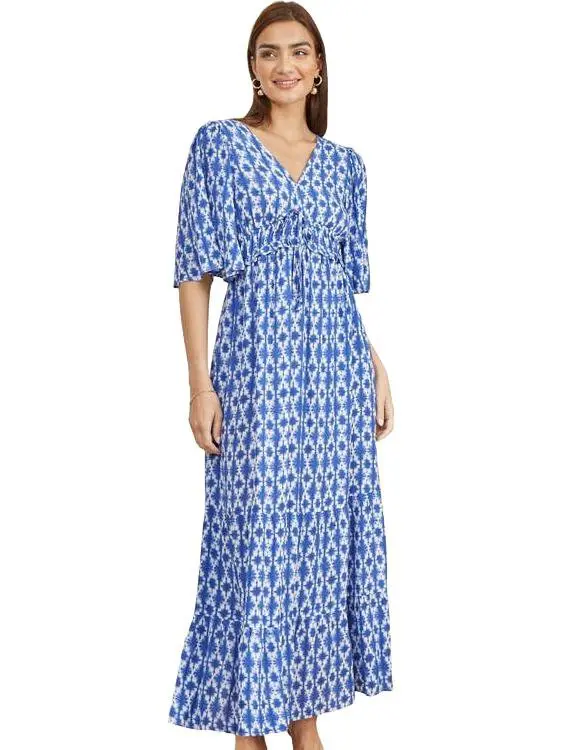 YUMI Maxi Dress With Cross Over Back - Blue