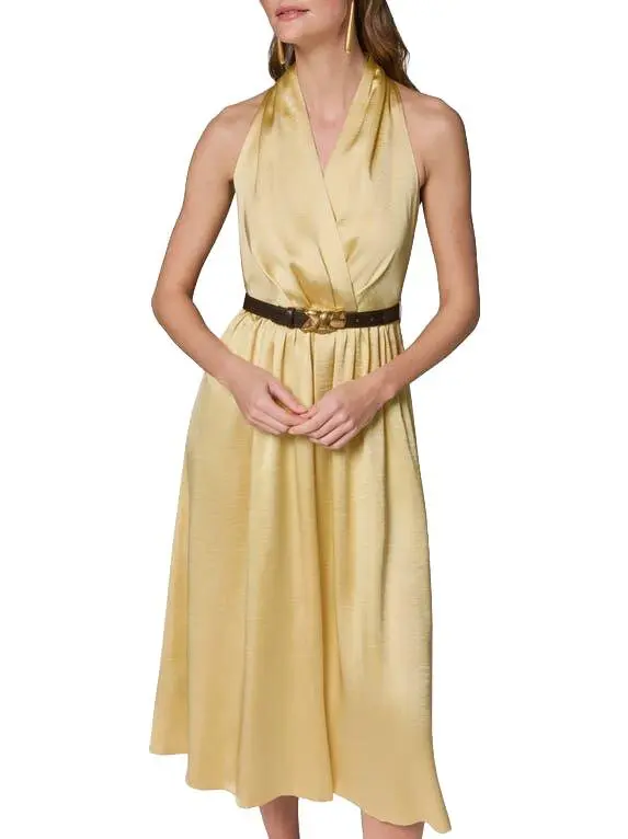 Donna Karan New York Belted Satin Midi Dress - Panna Cotta