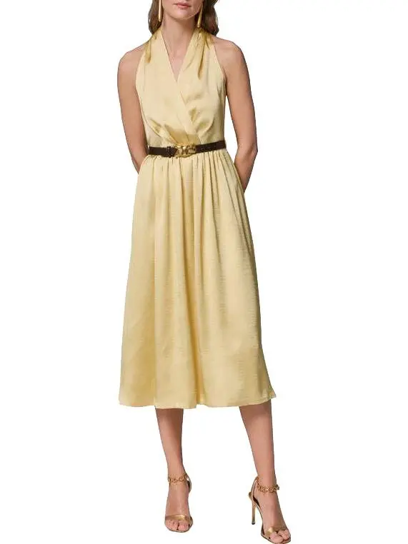 Donna Karan New York Belted Satin Midi Dress - Panna Cotta
