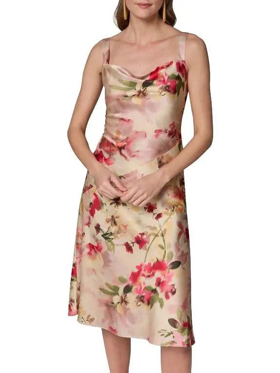 Donna Karan New York Floral Cowl Neck Satin Dress - Eggshell Multi