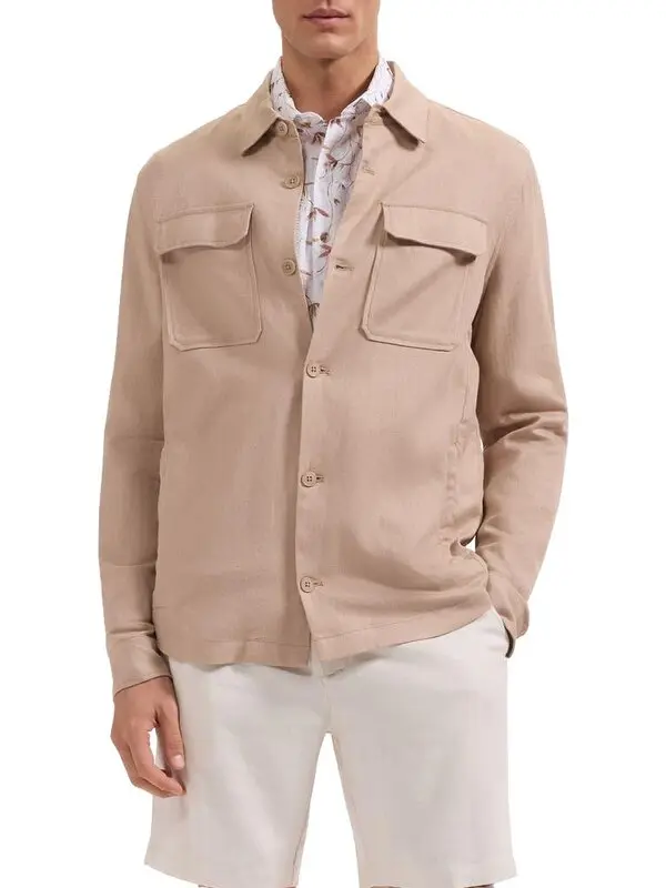 Bugatchi Aerolinen Linen Blend Shirt Jacket - Desert