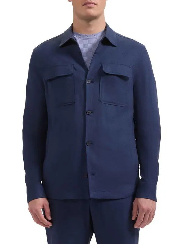 Bugatchi Aerolinen Linen Blend Shirt Jacket - Navy