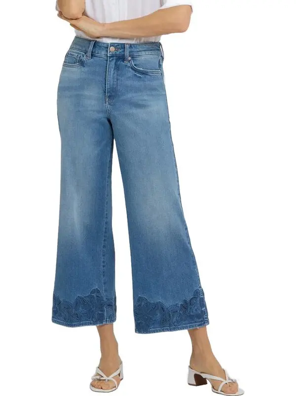 NYDJ Teresa Floral Hem High Waist Ankle Wide Leg Jeans - Port Sea