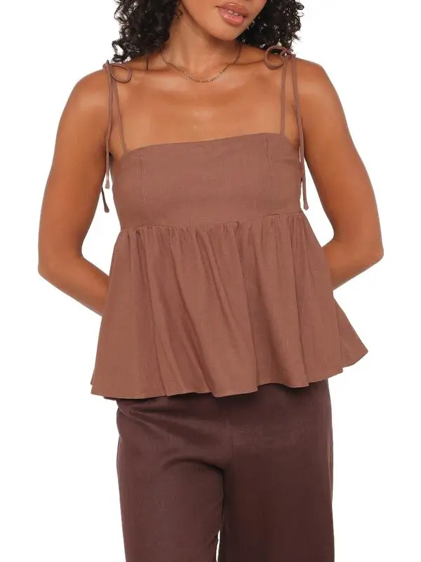 PETAL & PUP Zephyra Tie Strap Babydoll Camisole - Brown