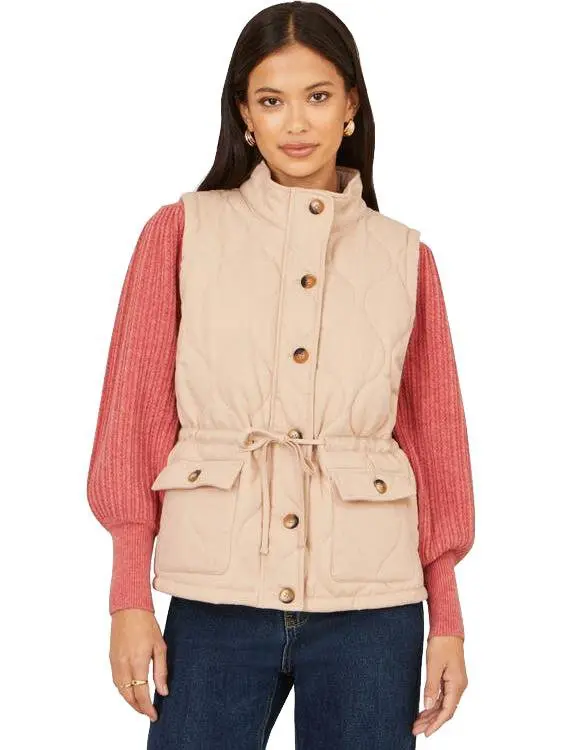 YUMI Quilted Utility Gilet - Taupe