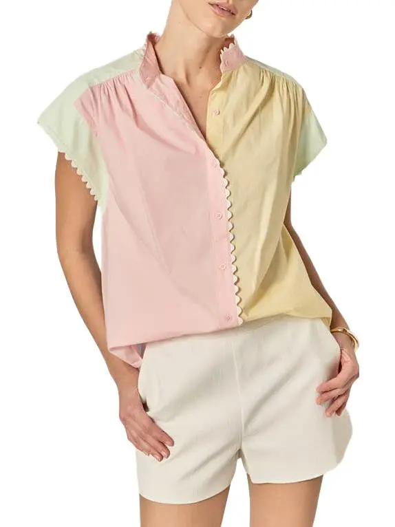 English Factory Colorblock Button-up Shirt - Pink Multi