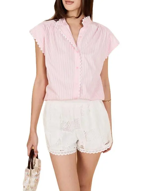 English Factory Stripe Rickrack Top - Pink