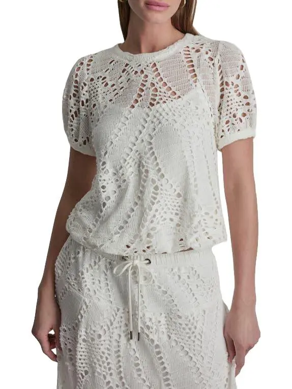 Dkny Leaf Open Stitch Knit Top - Ivory