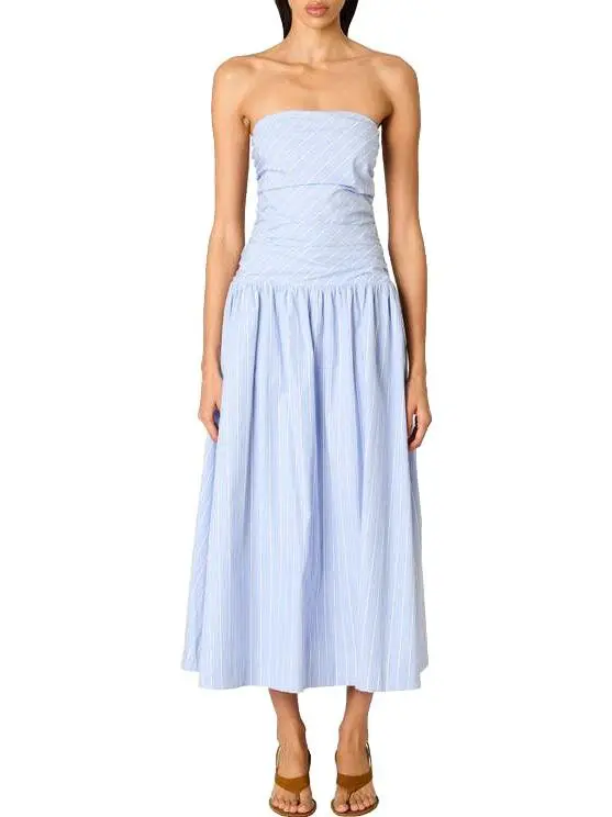 NIA Mulholland Strapless Cotton Midi Dress - Chambray