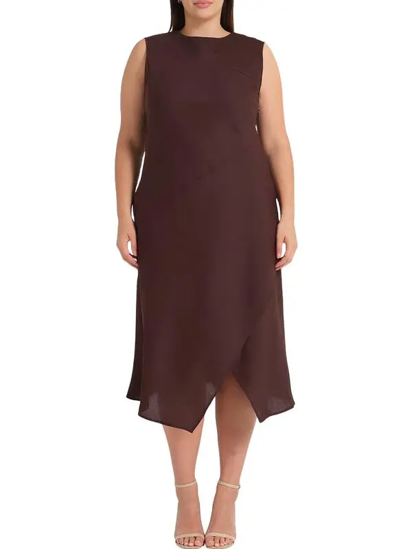 ESTELLE Linen Blend Midi Dress - Chocolate