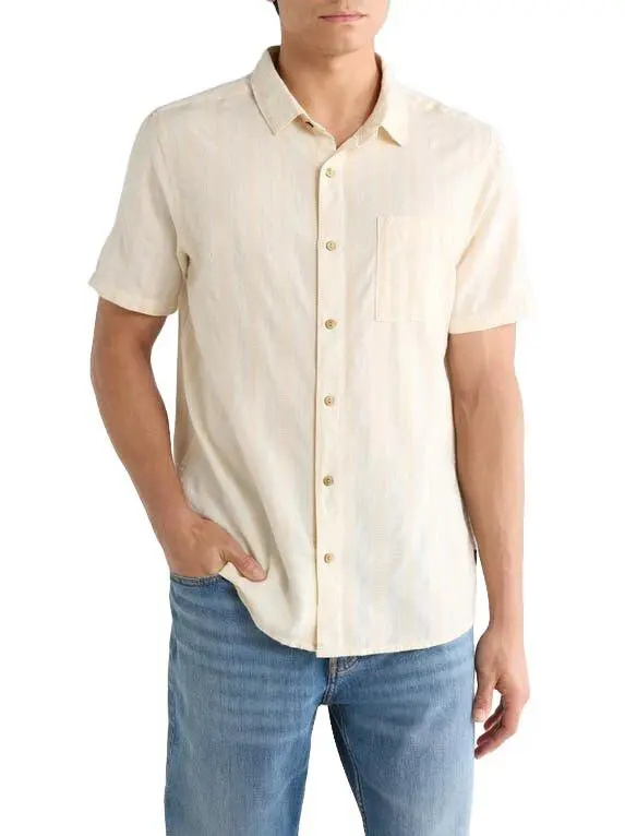 ROARK Crosswinds Short Sleeve Cotton Blend Dobby Button-up Shirt - Unbleached