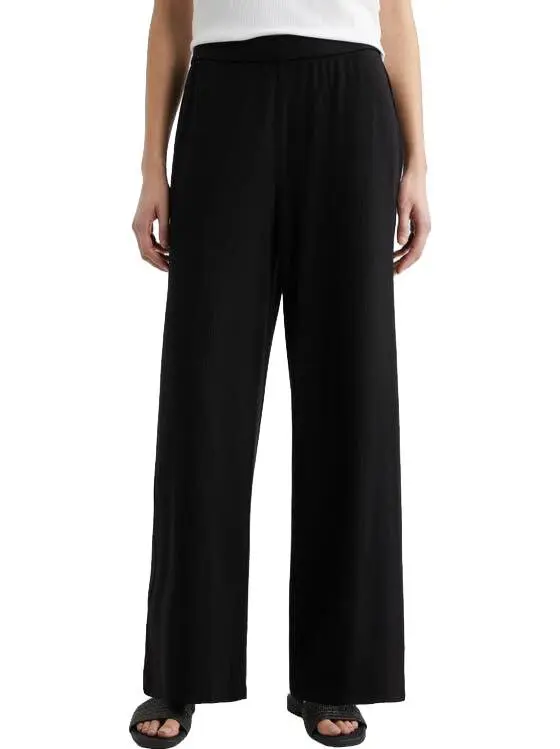 Eileen Fisher Ribbed Wide-leg Pants - Black