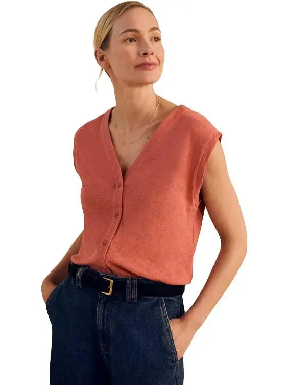 CELTIC & CO. Linen Blend Button-through Top - Redwood