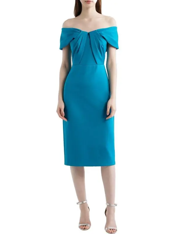 Eliza J Pleated Off-the-shoulder Cocktail Dress - Ocean