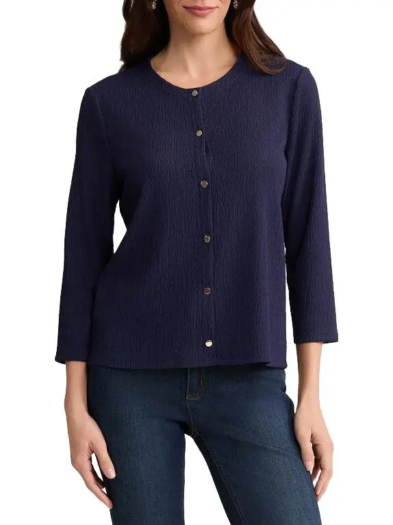 Jones New York Three Quarter Sleeve Cardigan - Pacific Navy