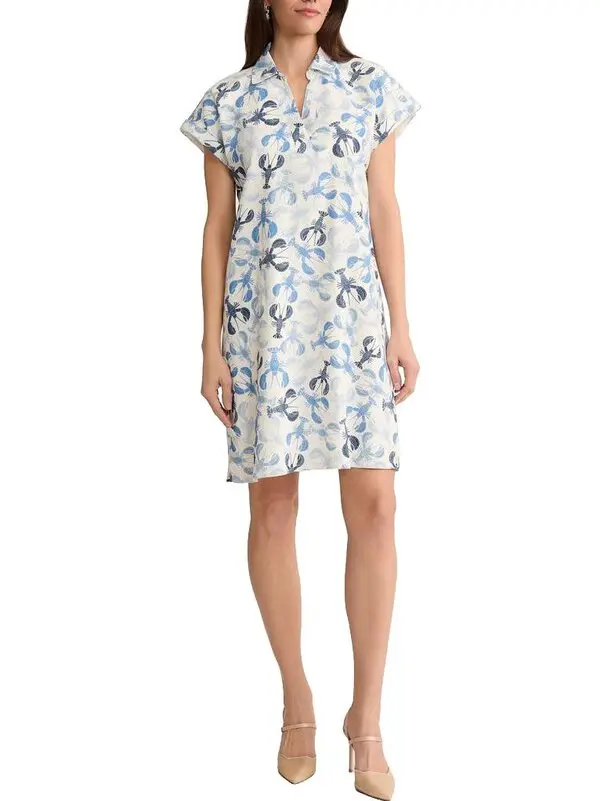 Jones New York Print Linen Blend Shift Dress - Natural White Multi
