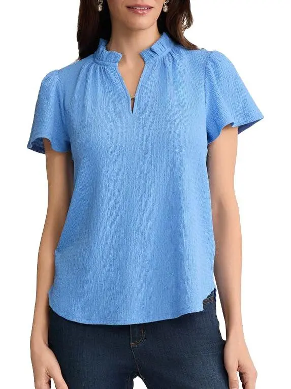 Jones New York Crinkle Flutter Sleeve Top - Blue Horizon