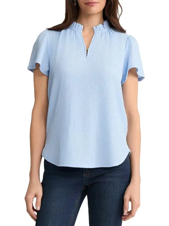 Jones New York Crinkle Flutter Sleeve Top - Breeze Blue