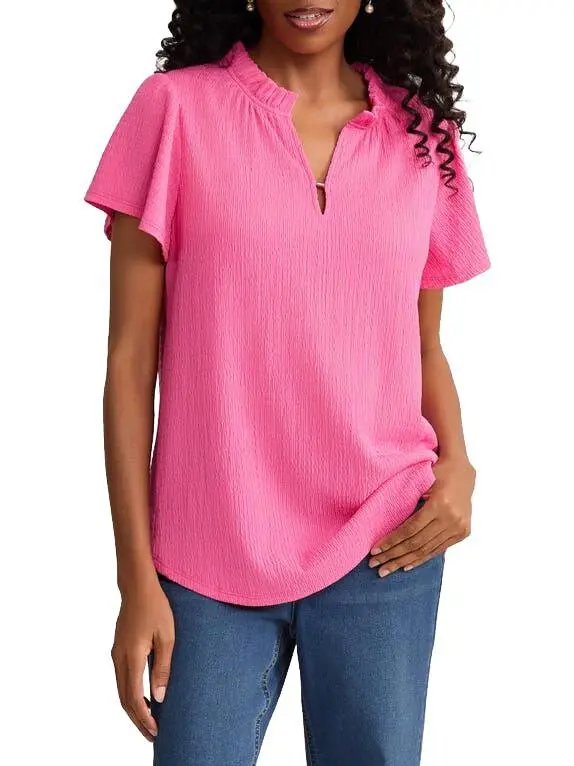 Jones New York Crinkle Flutter Sleeve Top - Dutch Pink