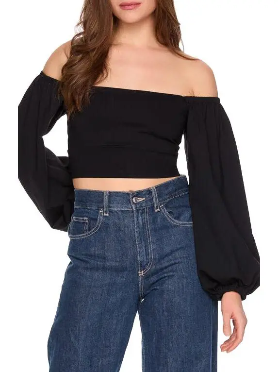 Susana Monaco Blouson Sleeve Off-the-shoulder Top - Black