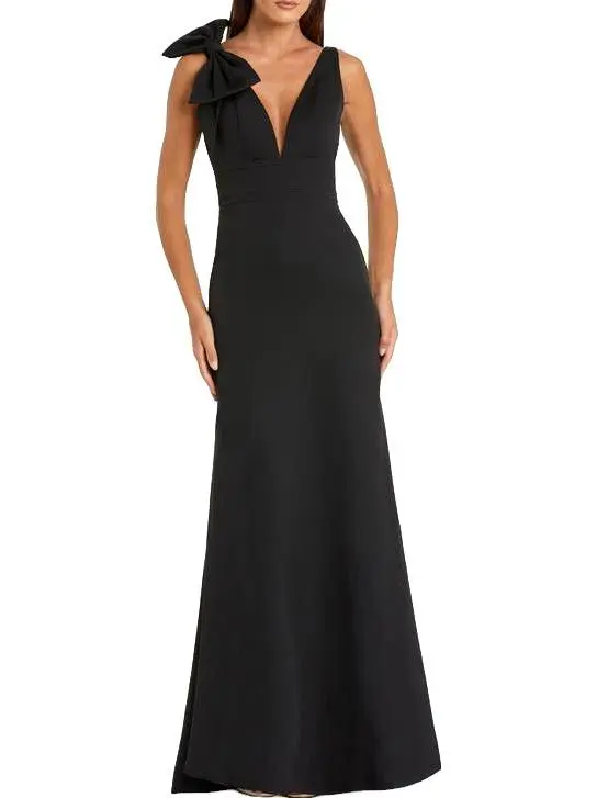 Mac Duggal Sleeveless V-neck Bow Detail Mermaid Gown - Black