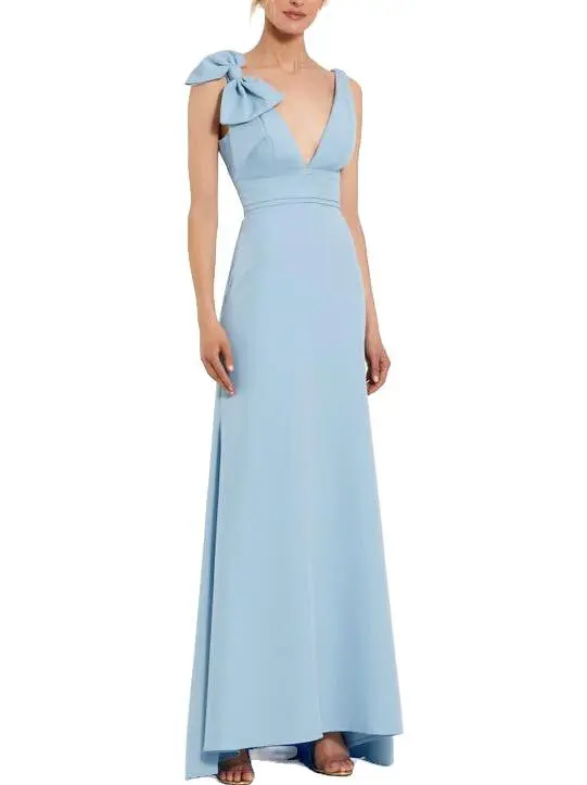 Mac Duggal Sleeveless V-neck Bow Detail Mermaid Gown - Powder Blue