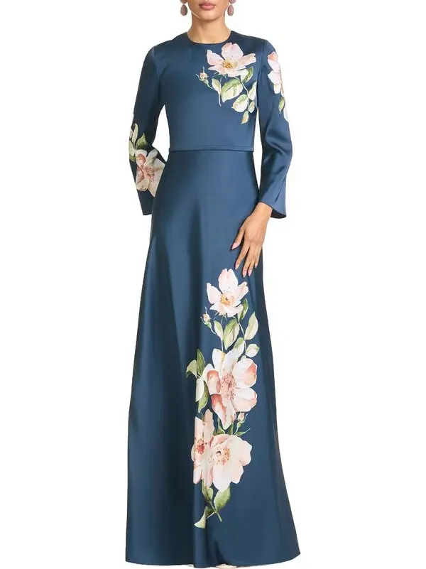 Sachin & Babi Alex Long Sleeve Floral Gown - Night Blooms