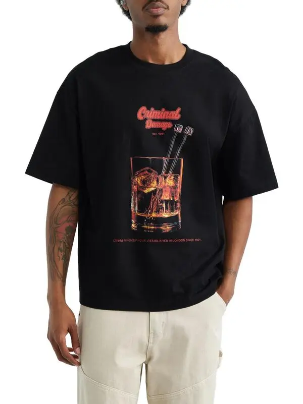CRIMINAL DAMAGE Whiskey Hour Graphic T-shirt - Black/orange